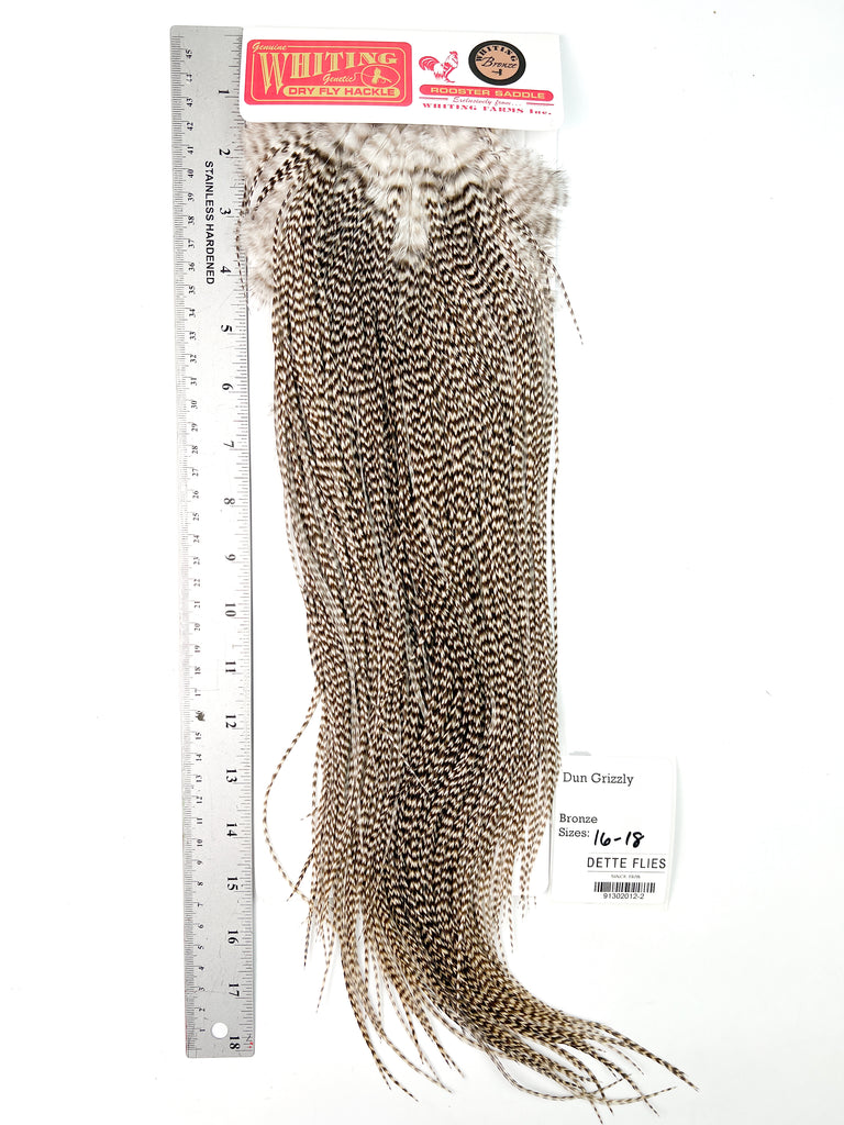 Dun Grizzly - Whiting Line Rooster Saddle - Bronze Grade (#2) – Dette Flies